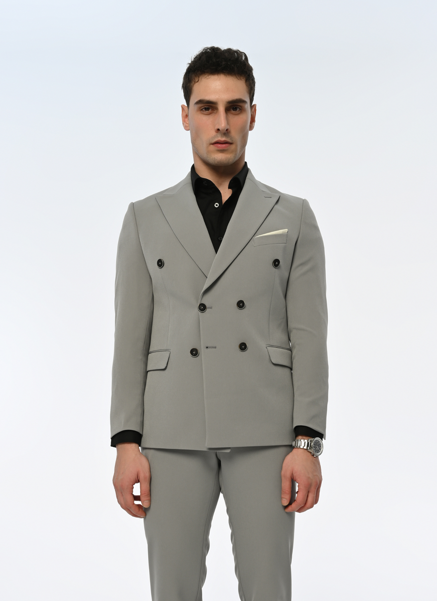 Oxford Slim Fit Grey Double Breasted Men's Suit – Novo Suit